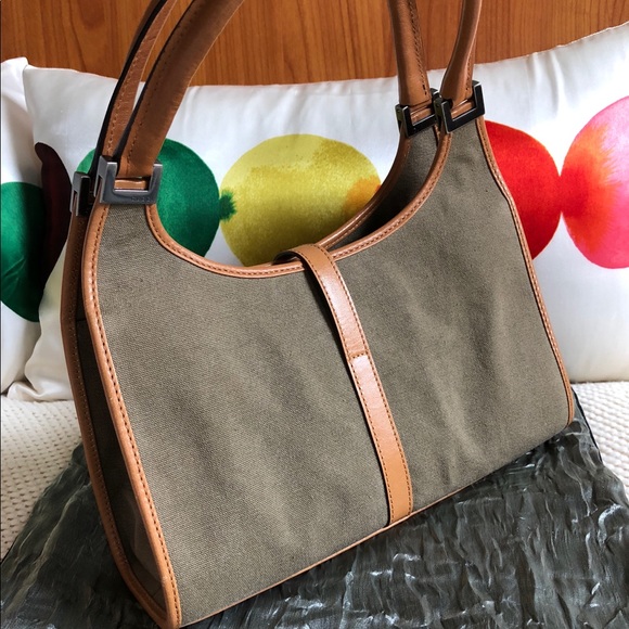 Gucci | Bags | Gucci Jackie Khaki Canvas Leather Small Handbag | Poshmark
